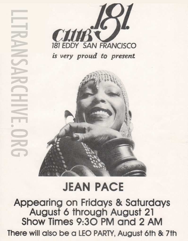 Jean Pace, Club 181 – Louise Lawrence Transgender Archive